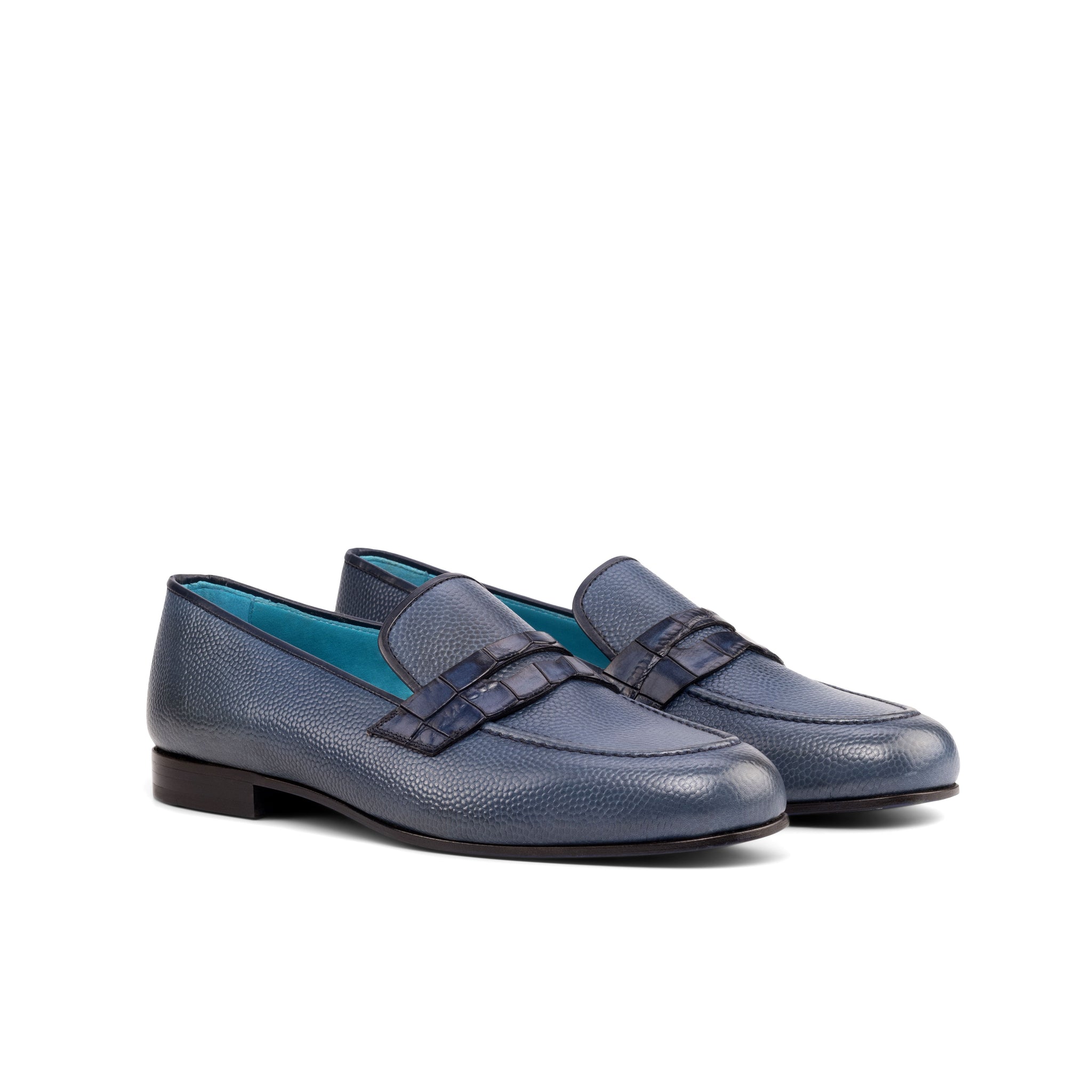 MORROCO BLUE PEBBLE GRAIN LOAFERS | AMARI MITCHELL